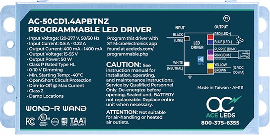 50 Watt Constant Current Programmable LED Drivers - ACE LEDS