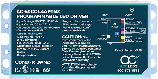 50 Watt Constant Current Programmable LED Drivers - ACE LEDS