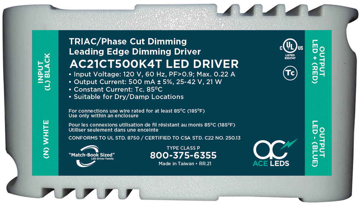 Match-Book Sized Triac/Phase Cut Constant Current LED Drivers - ACE LEDS