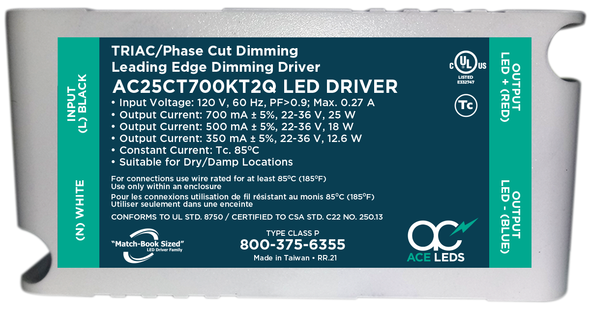 25 Watt Triac/Phase Cut Constant Current Match-Book Sized LED Driver