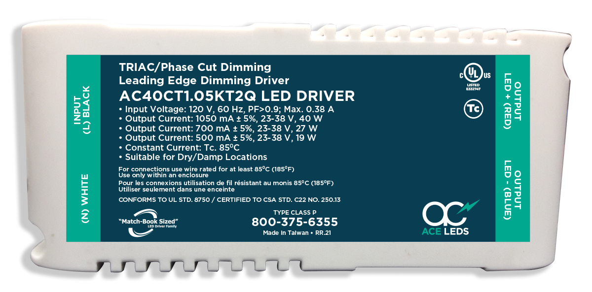 Match-Book Sized Triac/Phase Cut Constant Current LED Drivers - ACE LEDS
